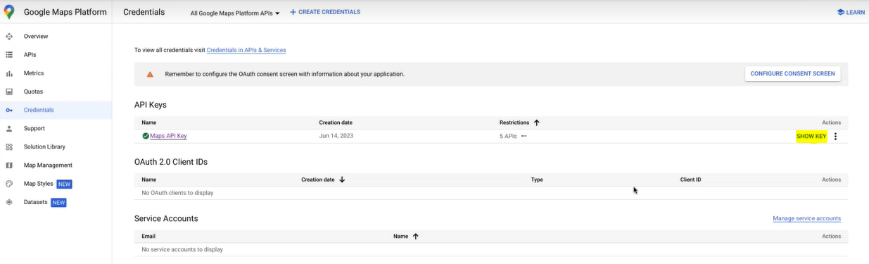 Google Maps API Key Configuration