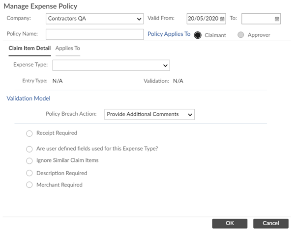 Creating a Policy for an Expense Type